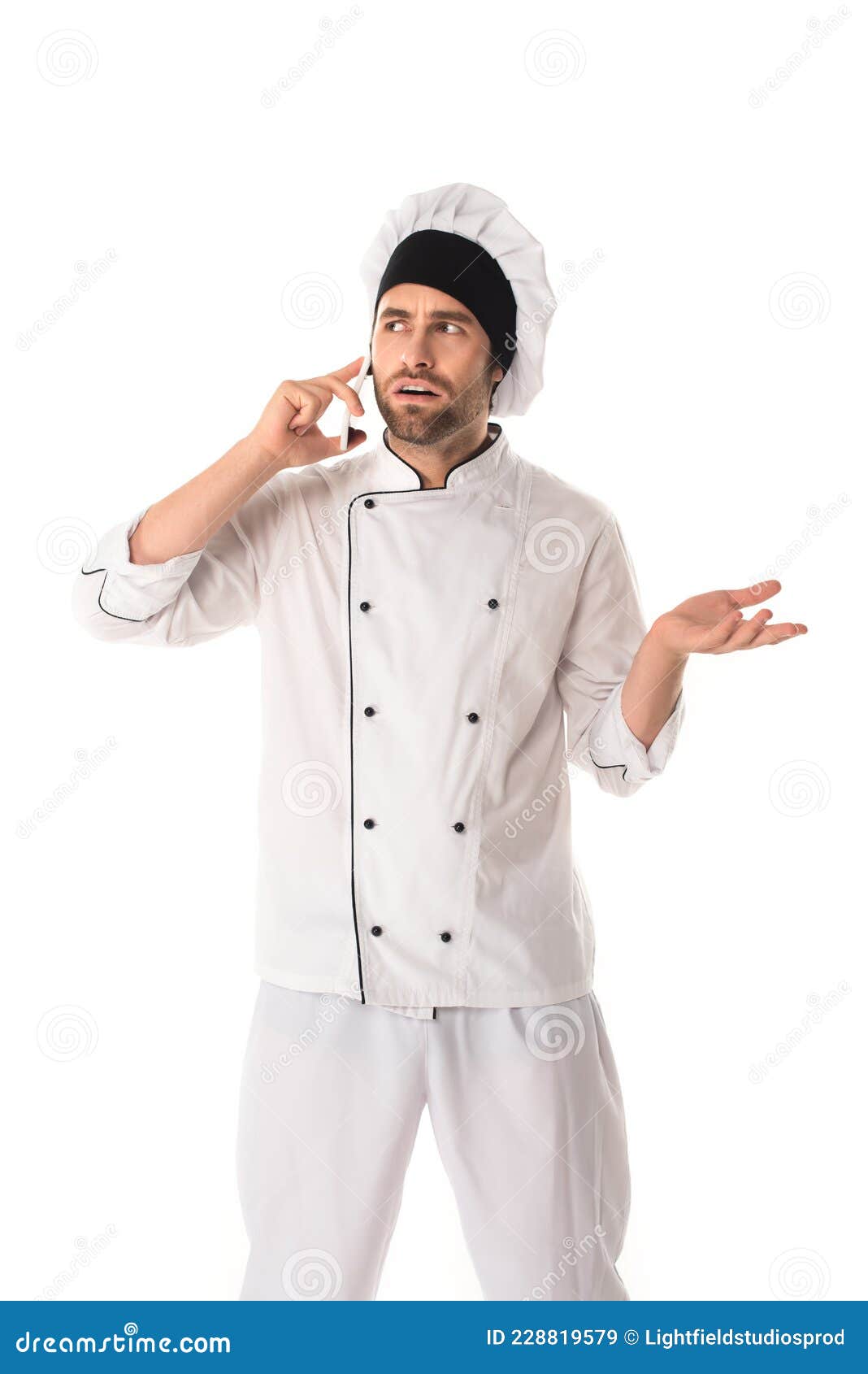 Confused Chef Talking on Smartphone Isolated Stock Image - Image of ...