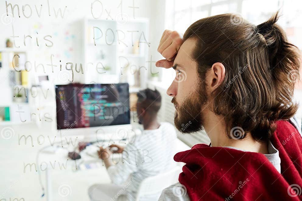 Confused Coder Looking at Computer Text Stock Image - Image of ...