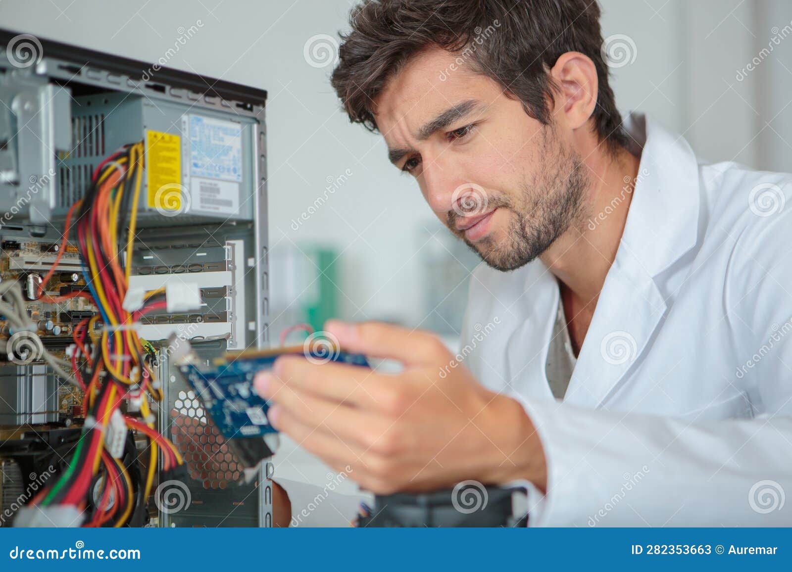 Confused Computer Repair Man Stock Image - Image of professional ...