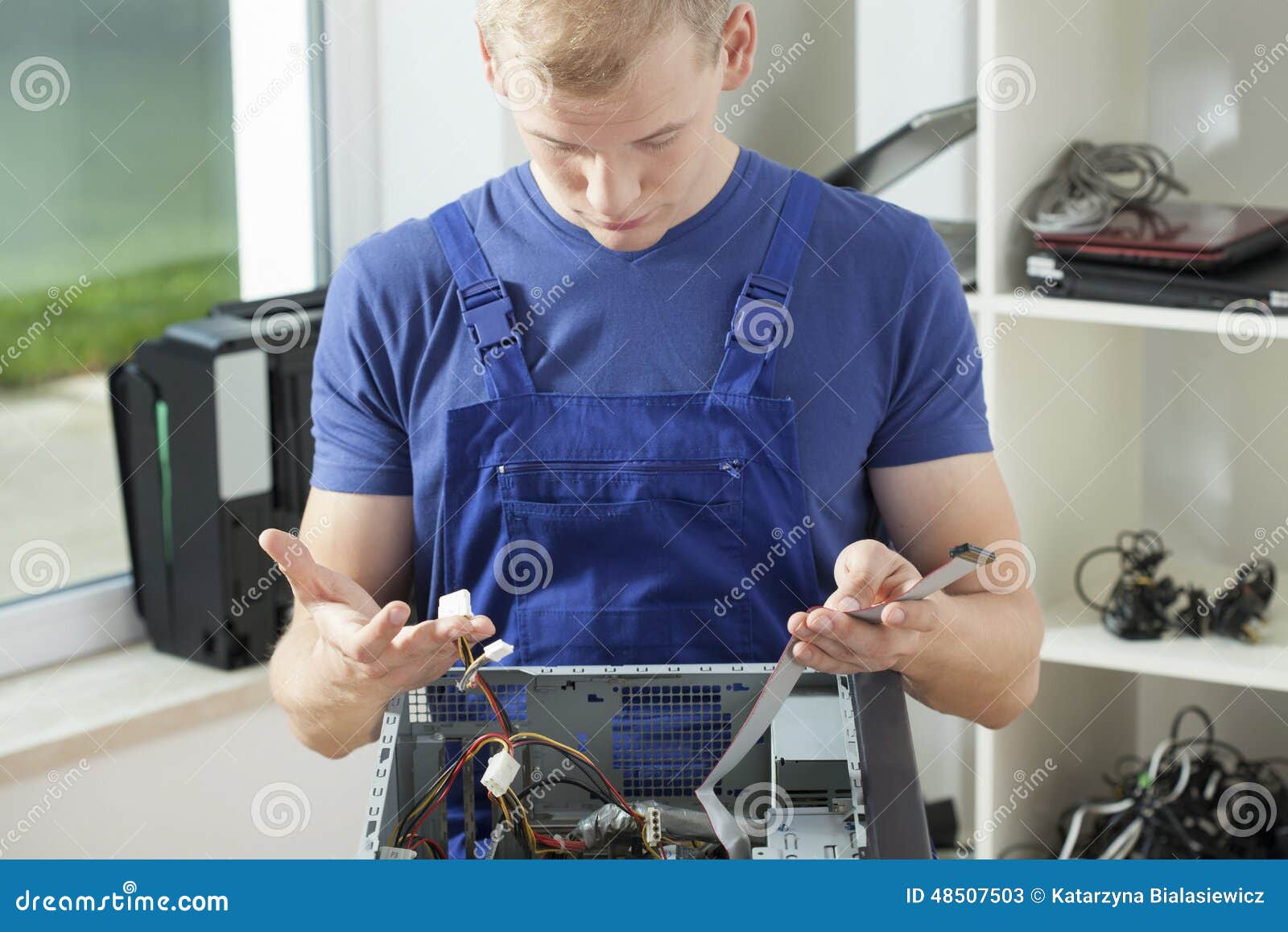 Confused Computer Specialist Stock Image - Image of office, dismantled: 48507503