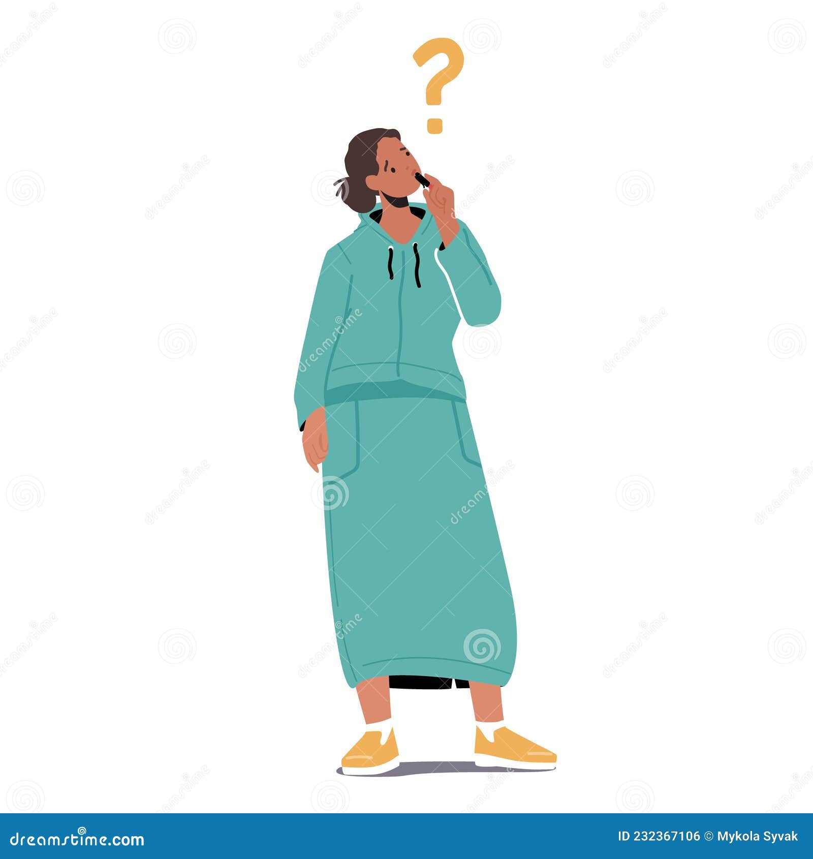 Confused or Curious Female Character Stand Under Question Mark. Girl ...