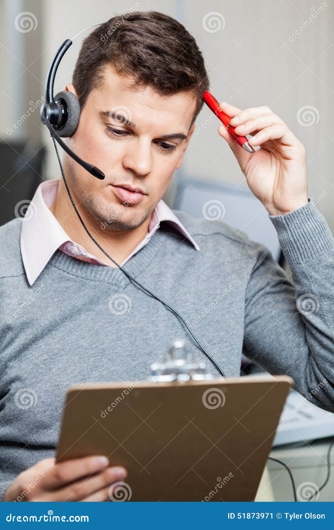 Confused Customer Service Representative Holding Stock Image - Image of ...