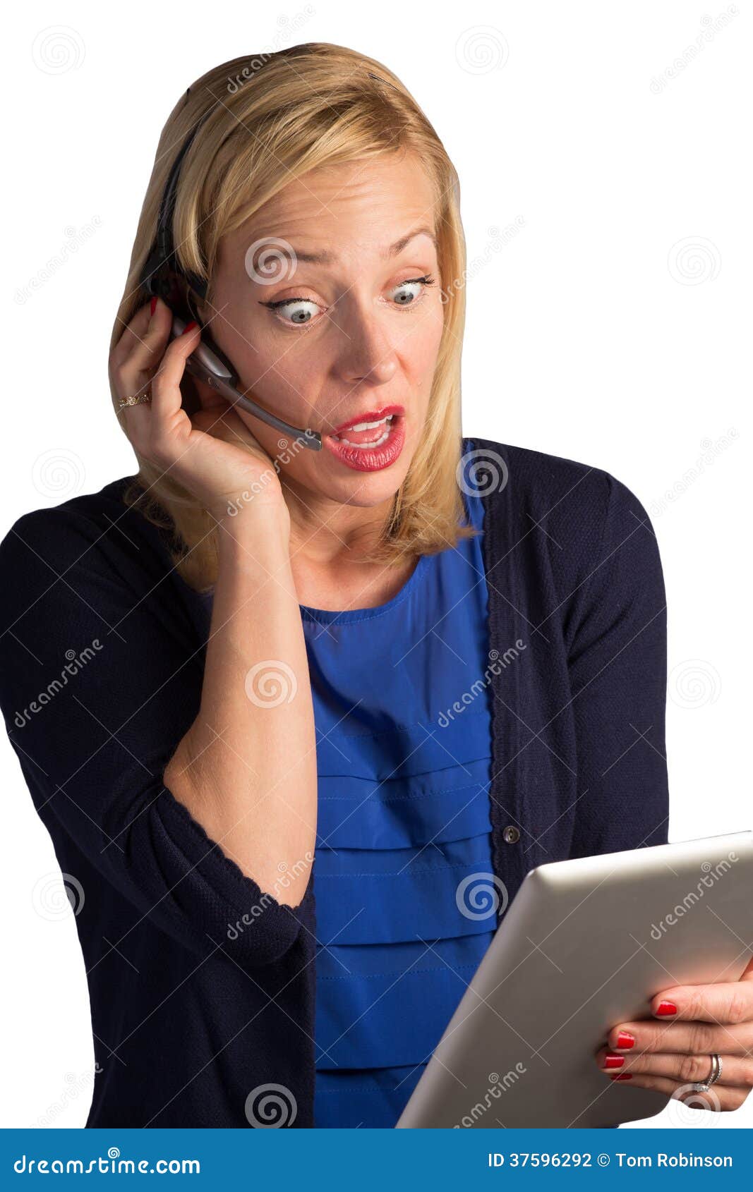Confused Customer Service Woman Stock Photo - Image of desk, tablet ...