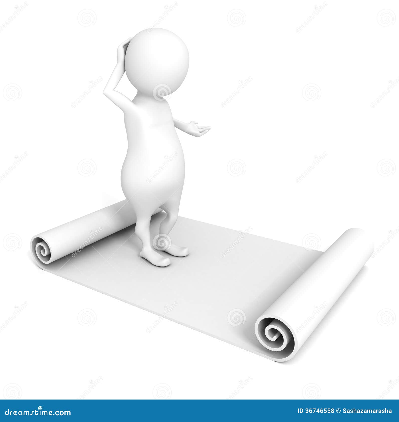 Confused 3d Man Reading a Long Paper Band Scroll Stock Illustration ...