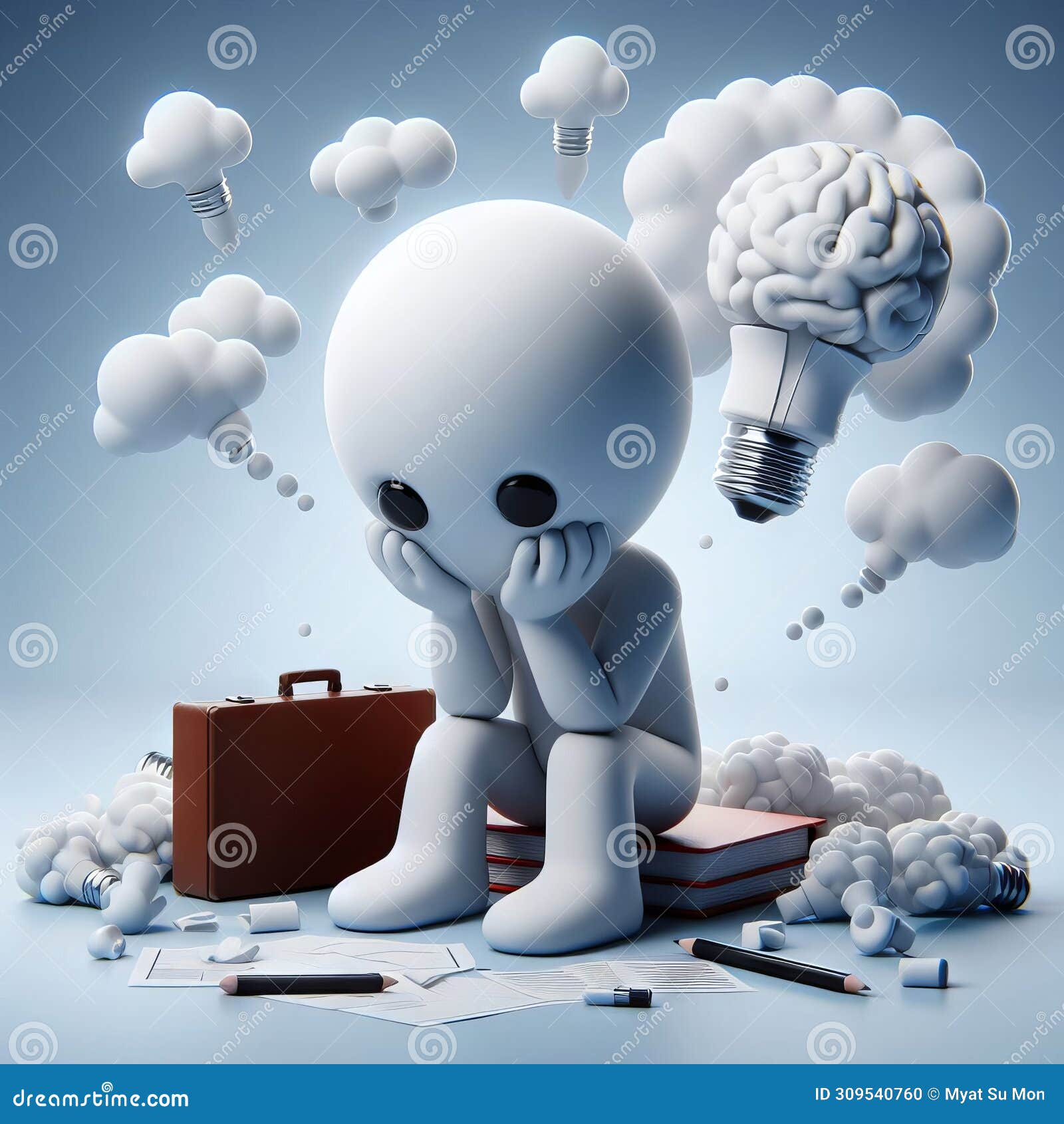 Thinking and Confused 3D Man Stock Illustration - Illustration of human ...