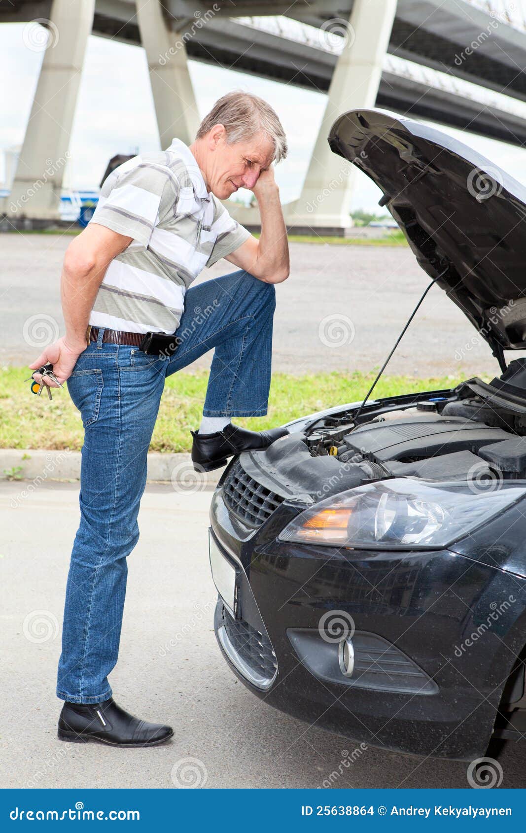 Confused Driver Standing Front of Car Stock Photo - Image of people ...