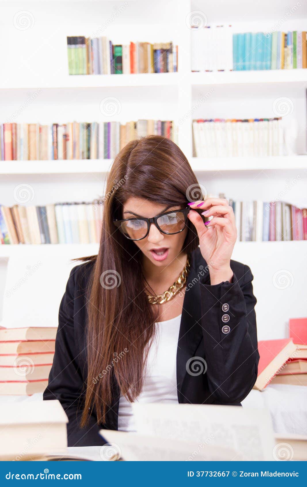 Confused Female Student with Glasses Stock Image - Image of people ...