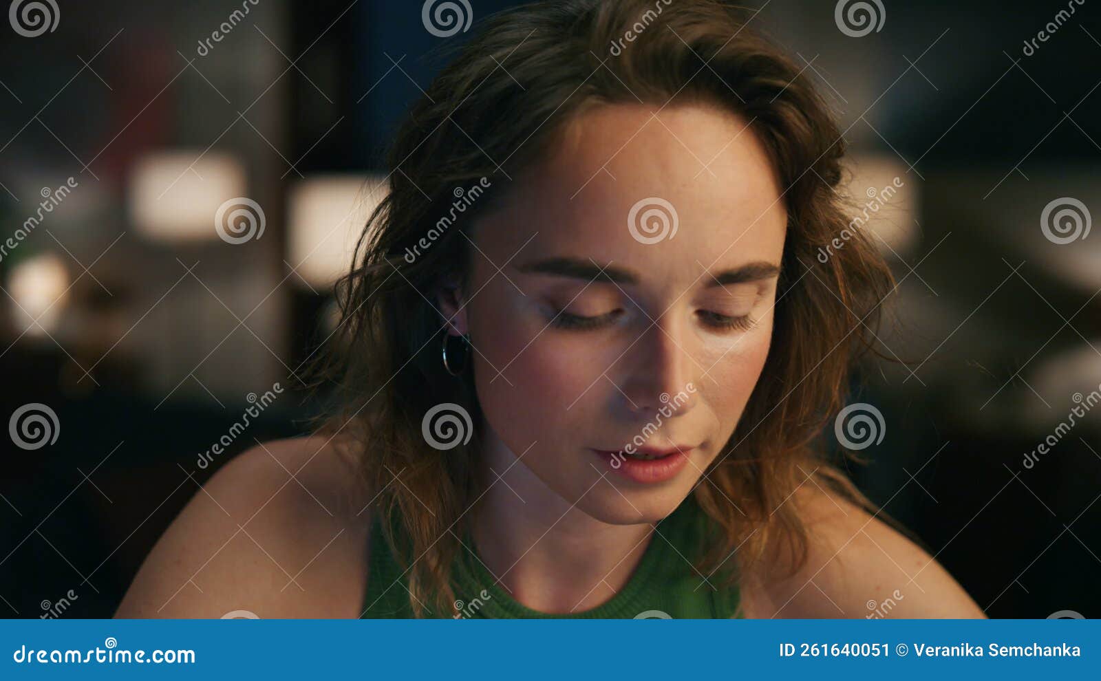 Confused Girl Having Video Call at Apartments Portrait. Freelancer ...