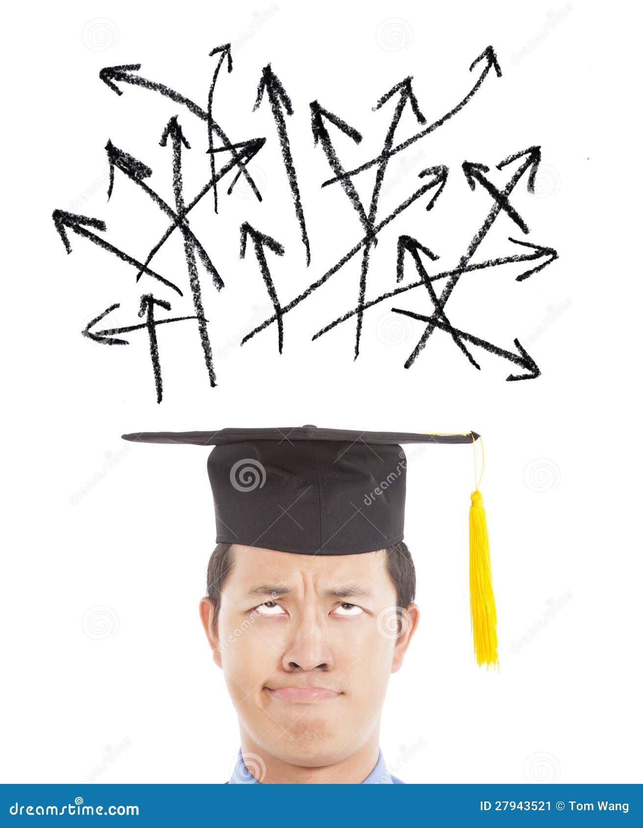 Confused Graduate Looking Direction Arrow Stock Image - Image of ...