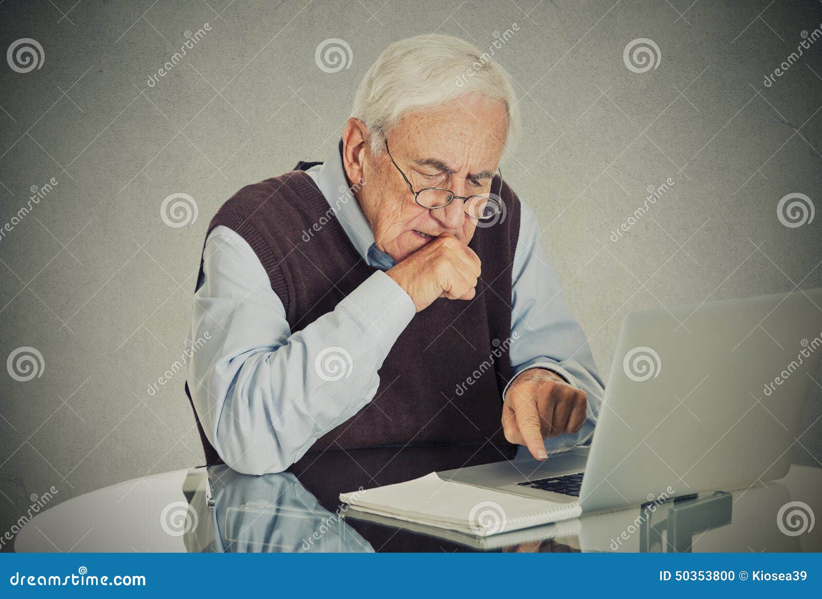Confused Grandfather Using a Pc Stock Photo - Image of face, expression ...