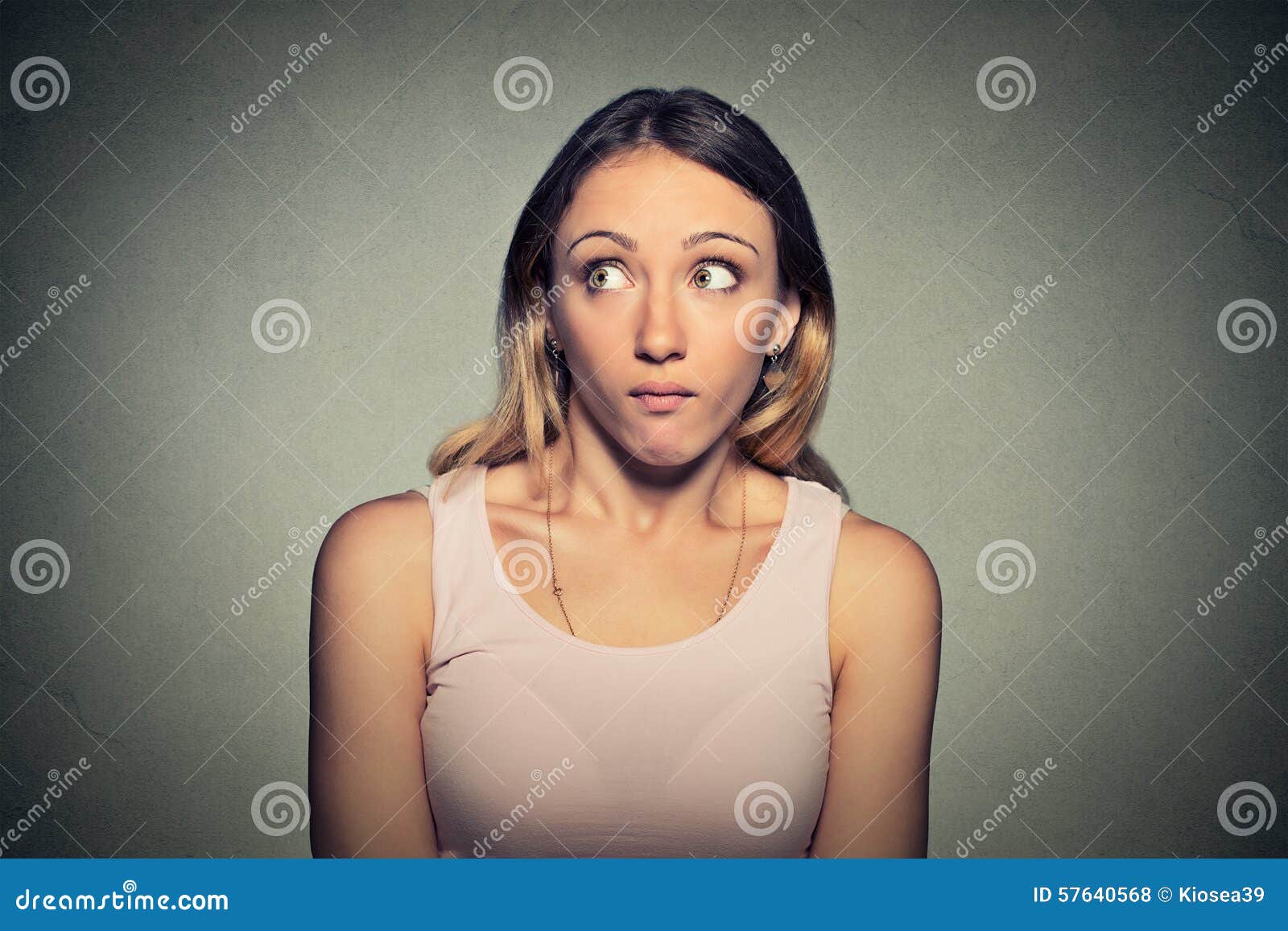 Guilty Confused Woman Making Oops, Im Sorry Expression. Girl With Long ...