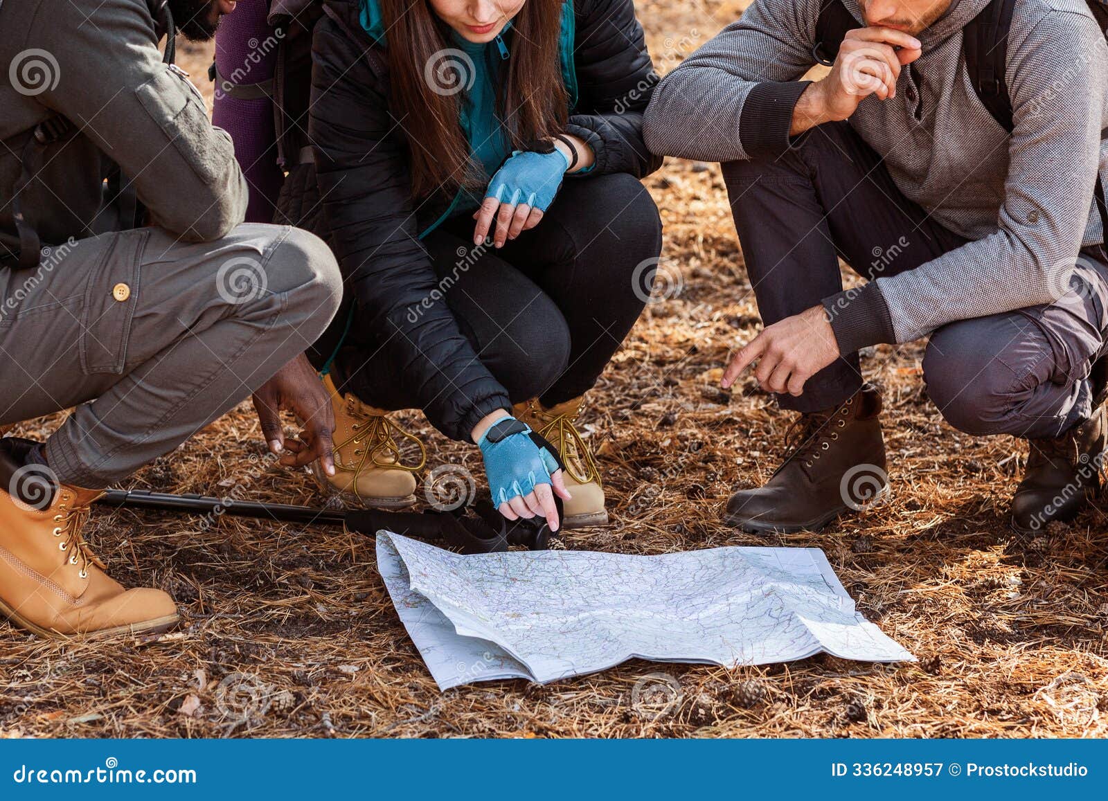 Confused Hikers Looking at Map, Lost in Forest Stock Image - Image of ...