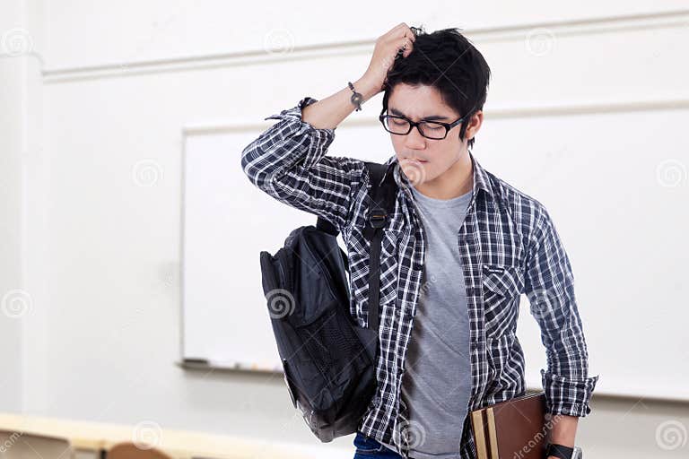 Confused Male Learner Standing in Class Stock Image - Image of chinese ...