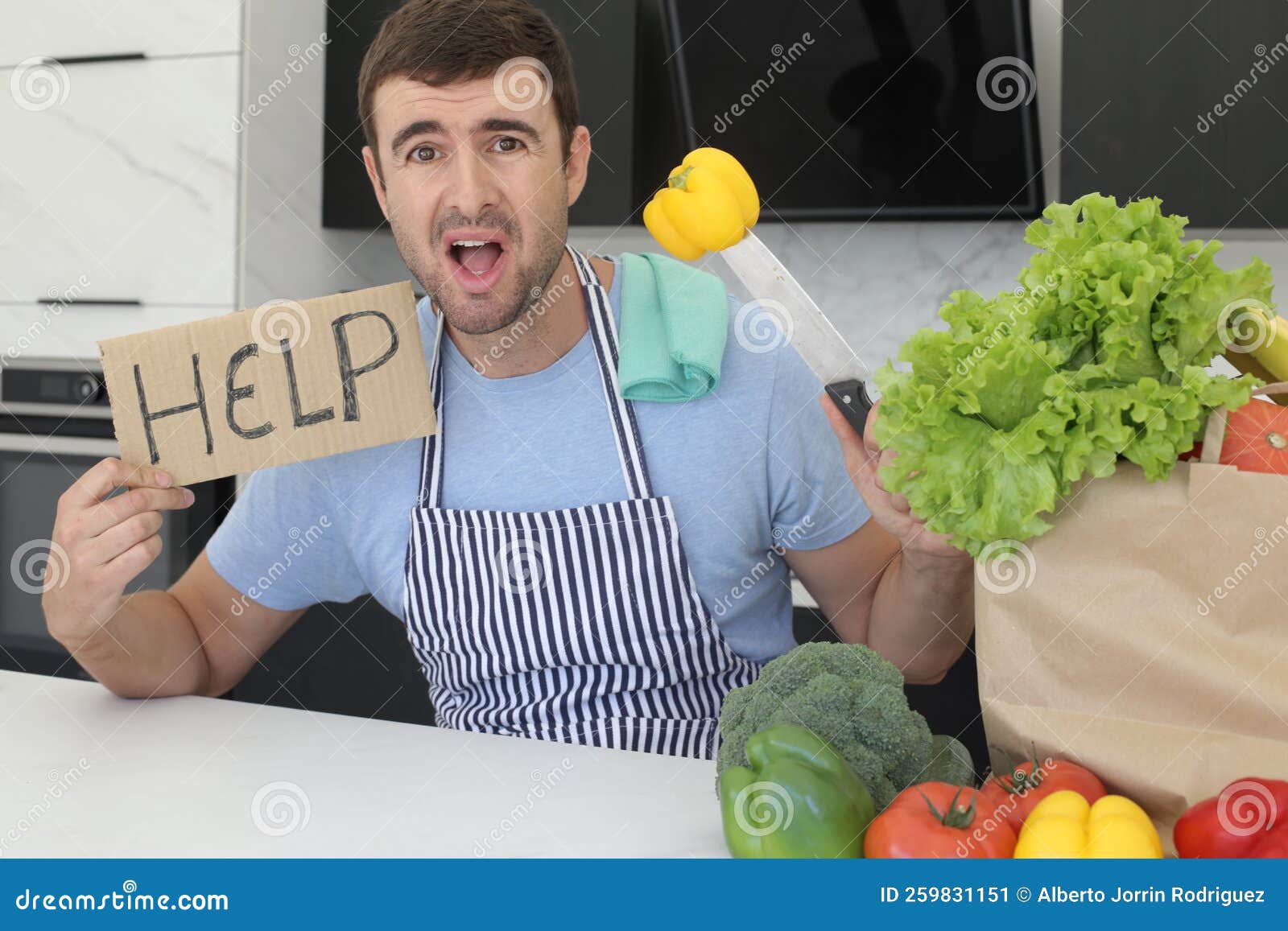 Confused Man Asking for Help in the Kitchen Stock Image - Image of ...