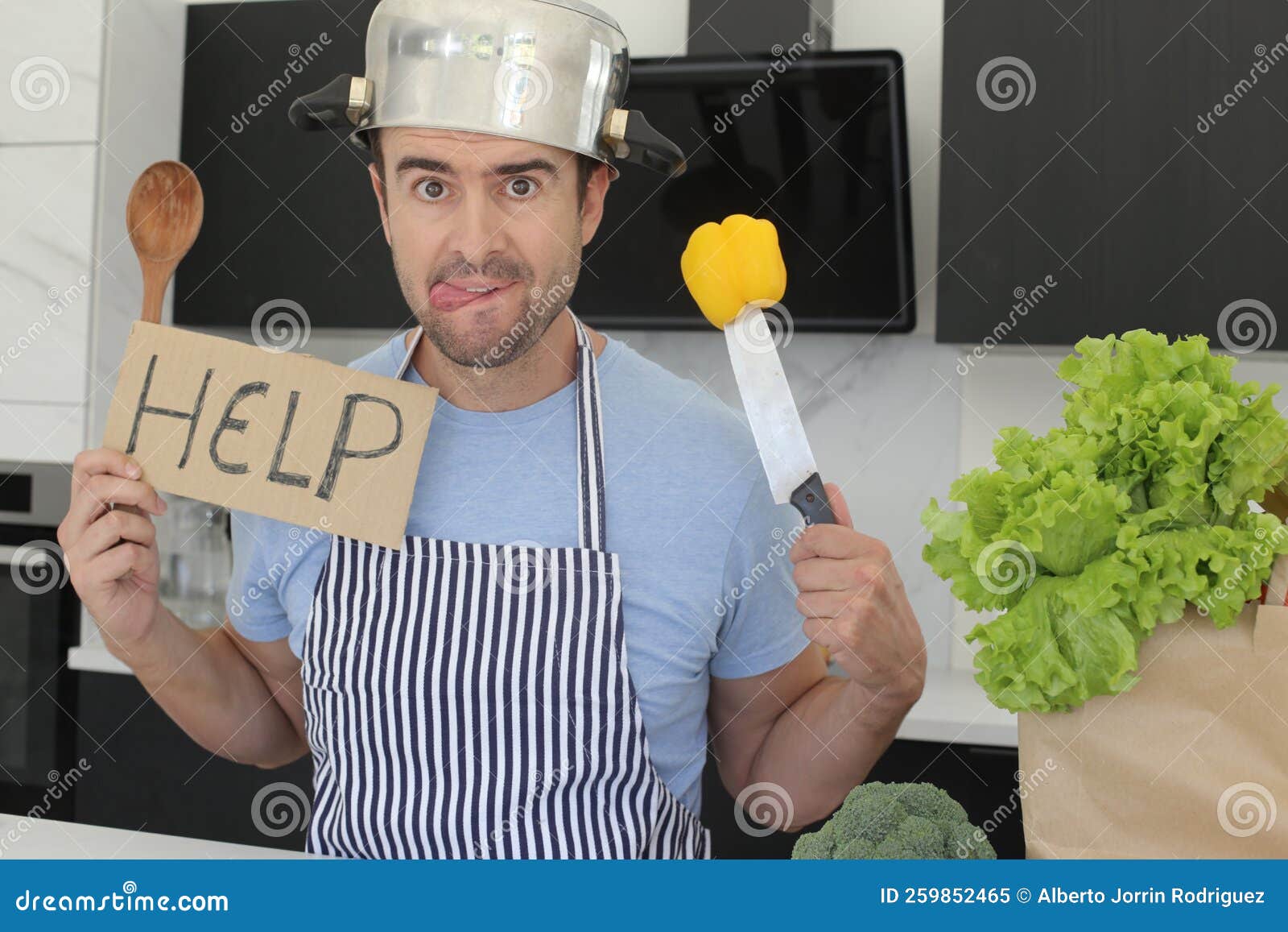 Confused Man Asking for Help in the Kitchen Stock Image - Image of food ...