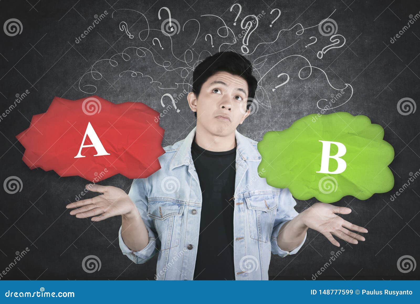 Confused Man Choosing Option a or Option B Stock Image - Image of ...