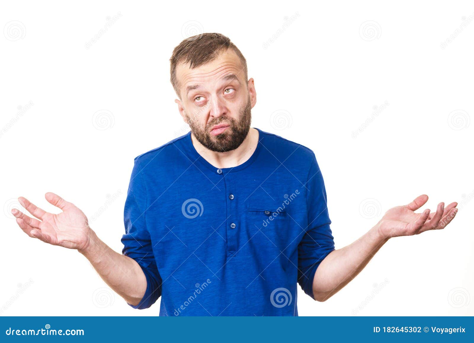 Confused man does not know stock photo. Image of gesturing - 182645302