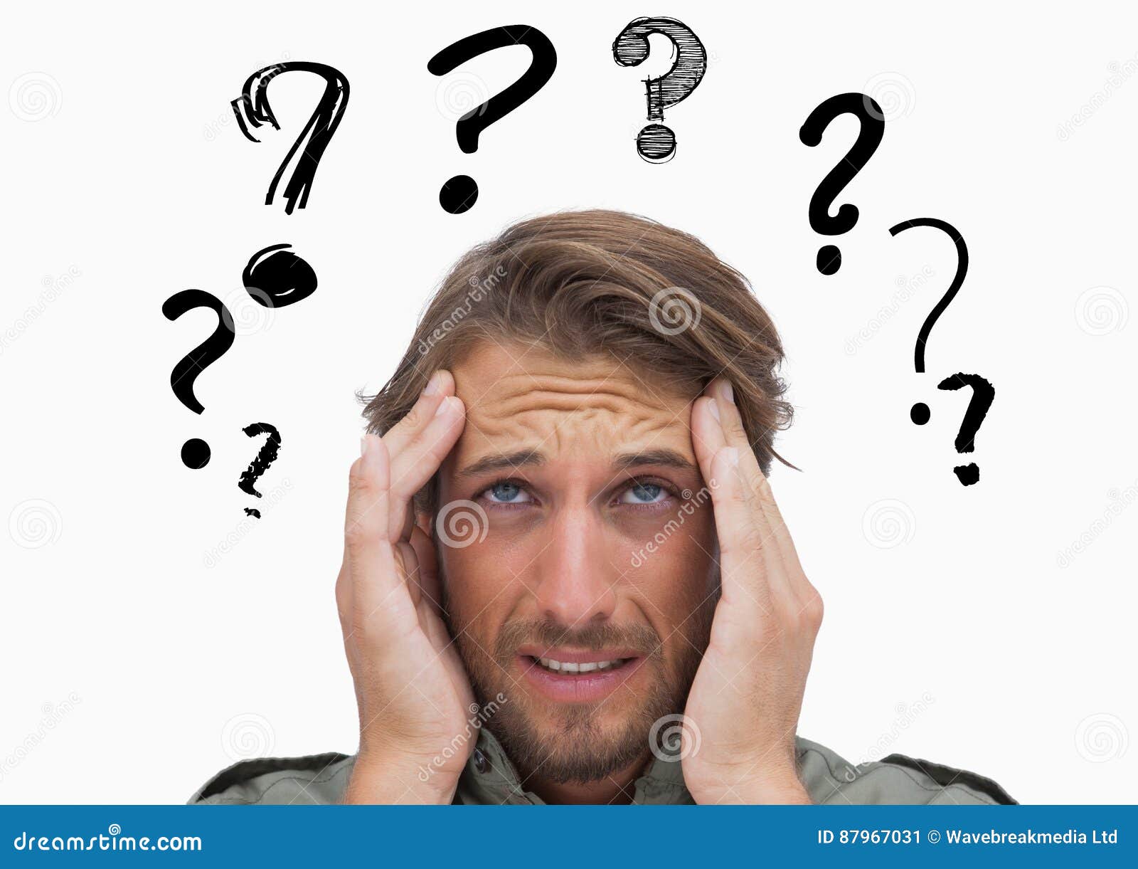Confused Man with Graphic Question Mark Over Head Stock Image - Image ...