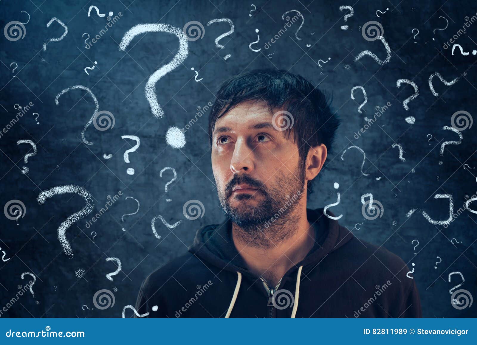 Confused Man with so Many Questions Stock Image - Image of male ...
