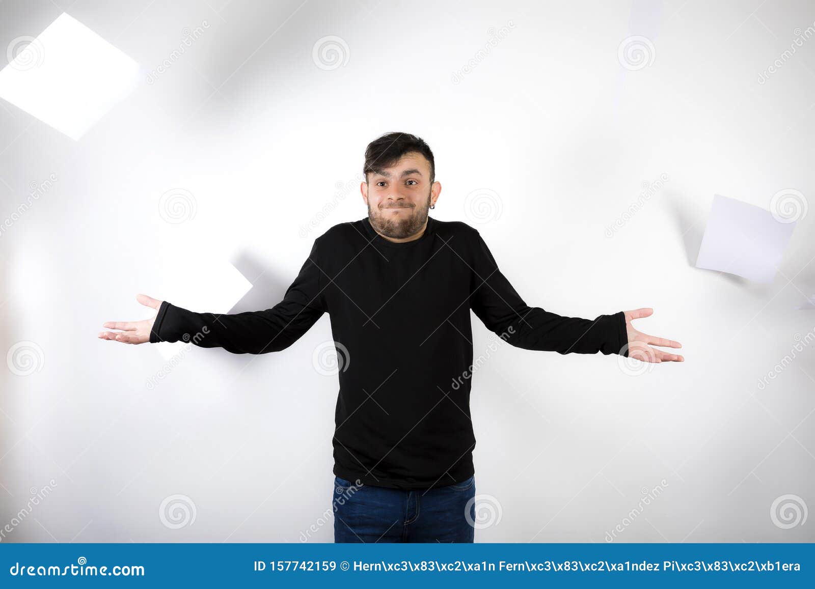 Confused Man with Papers Flying Around Him Stock Image - Image of ...