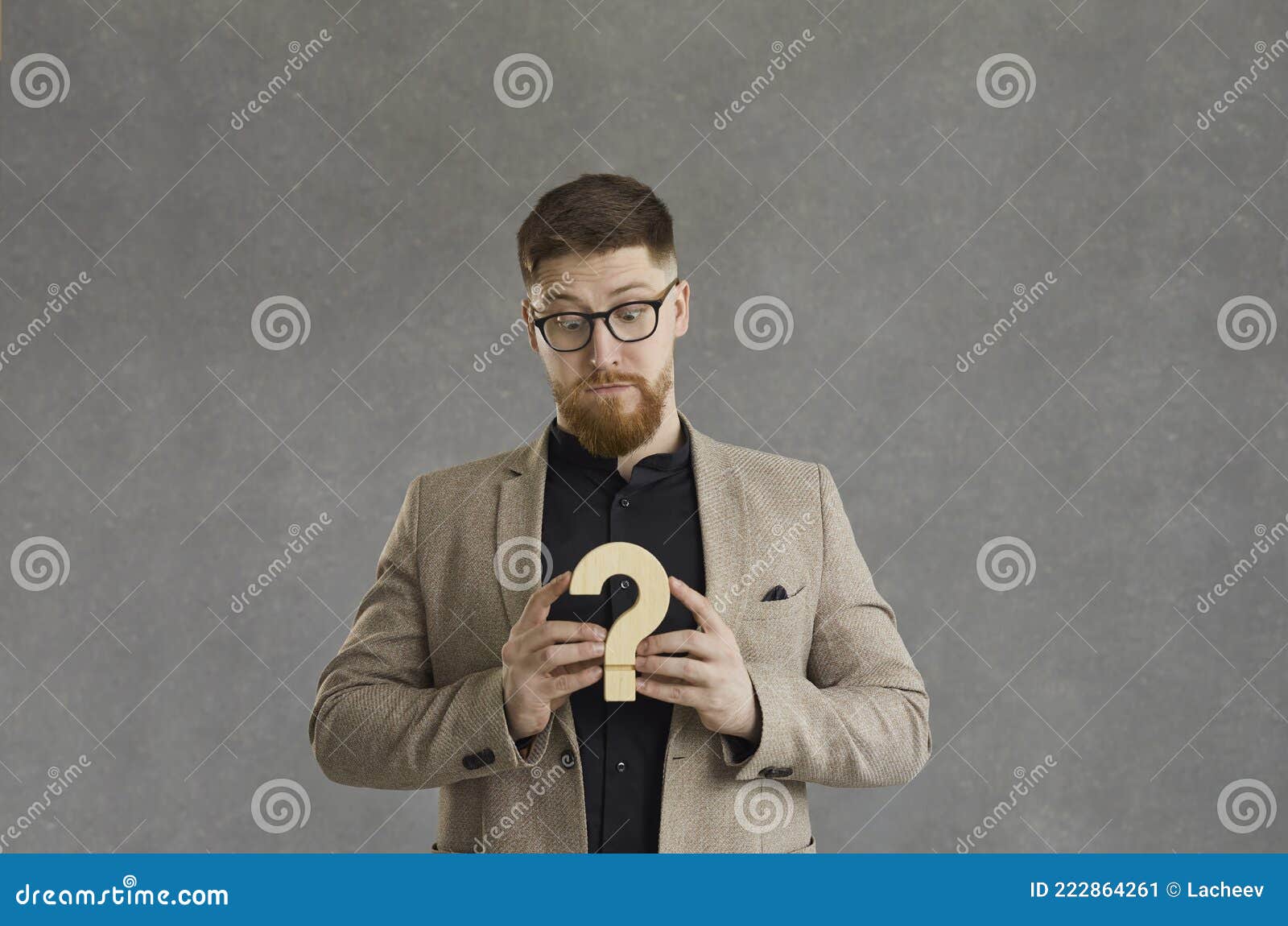 Confused Man with Question Mark Thinking of Business Solution or Answer ...