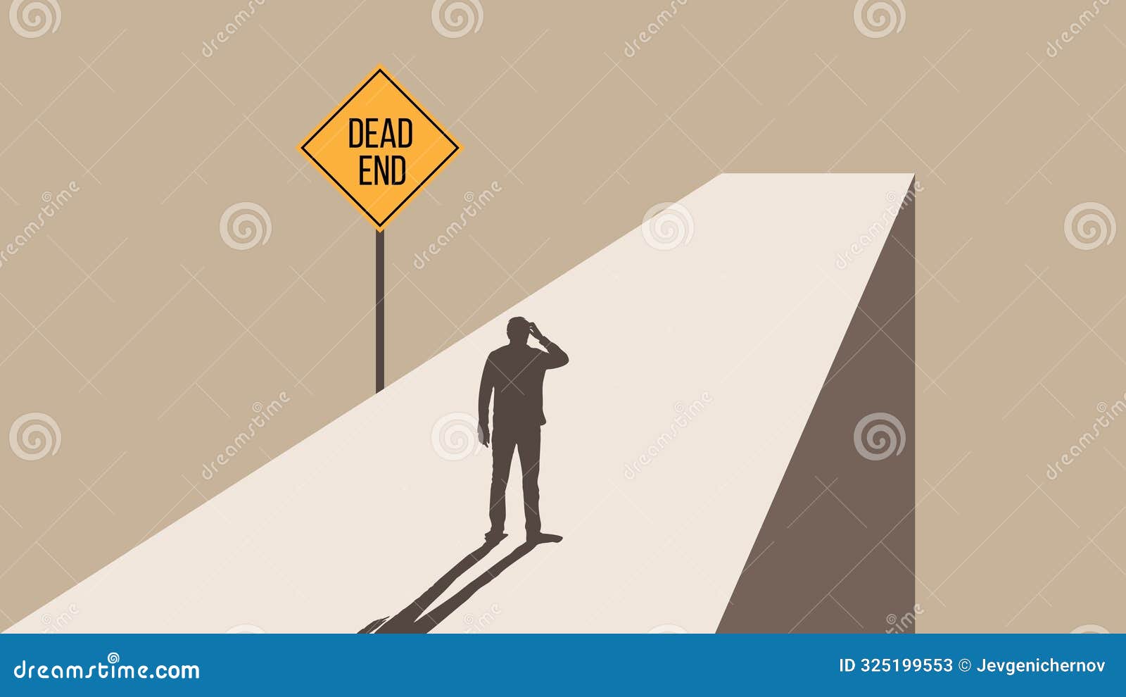 Confused Man Standing on the Road with Dead End Sign Stock Illustration ...