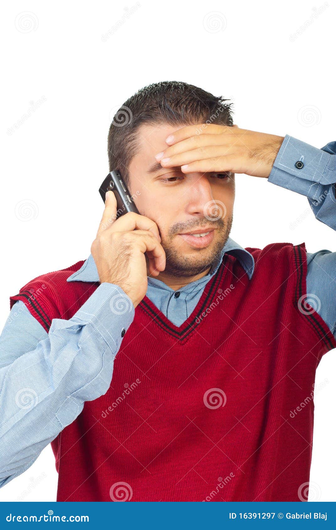 Confused Man Talking By Phone Mobile Stock Image Image Of Handsome