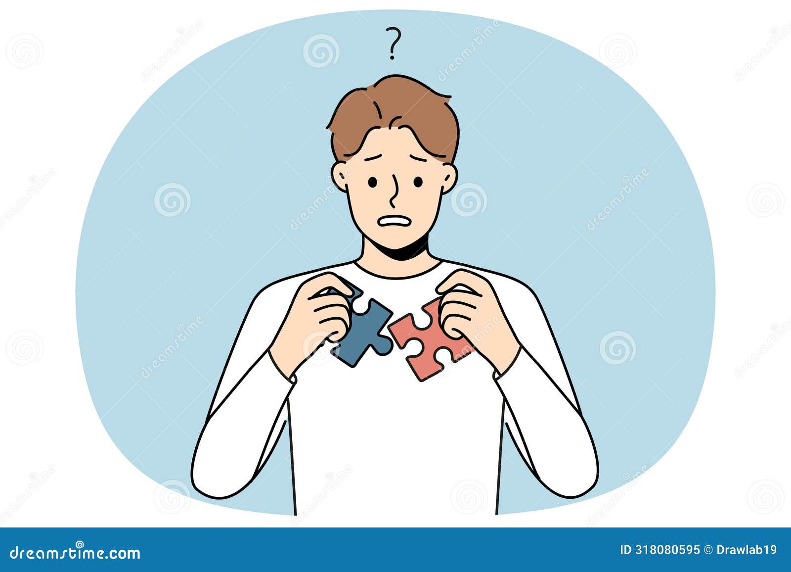 Confused Man Think about Jigsaw Puzzles Join Stock Vector ...