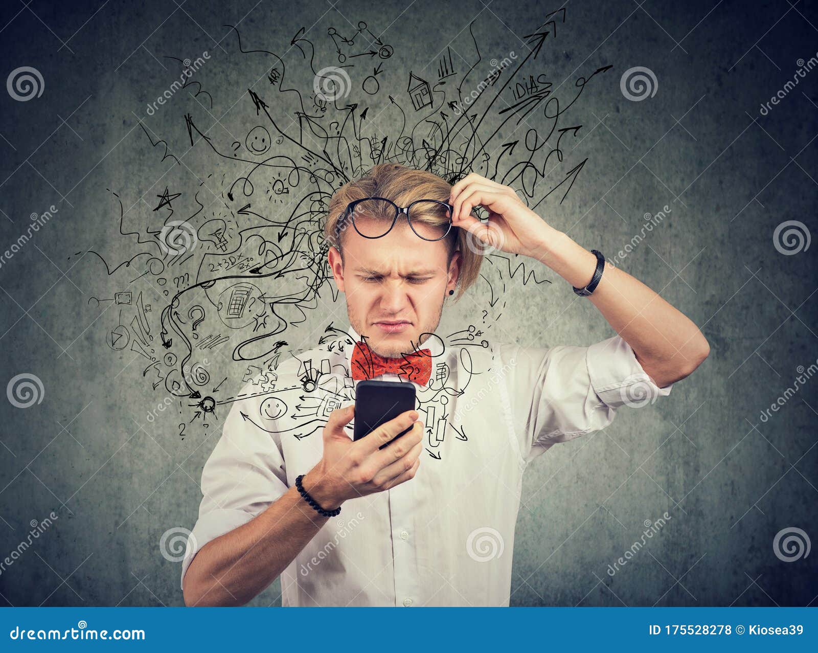 Confused Man Using His Smart Phone Stock Photo - Image of glasses ...