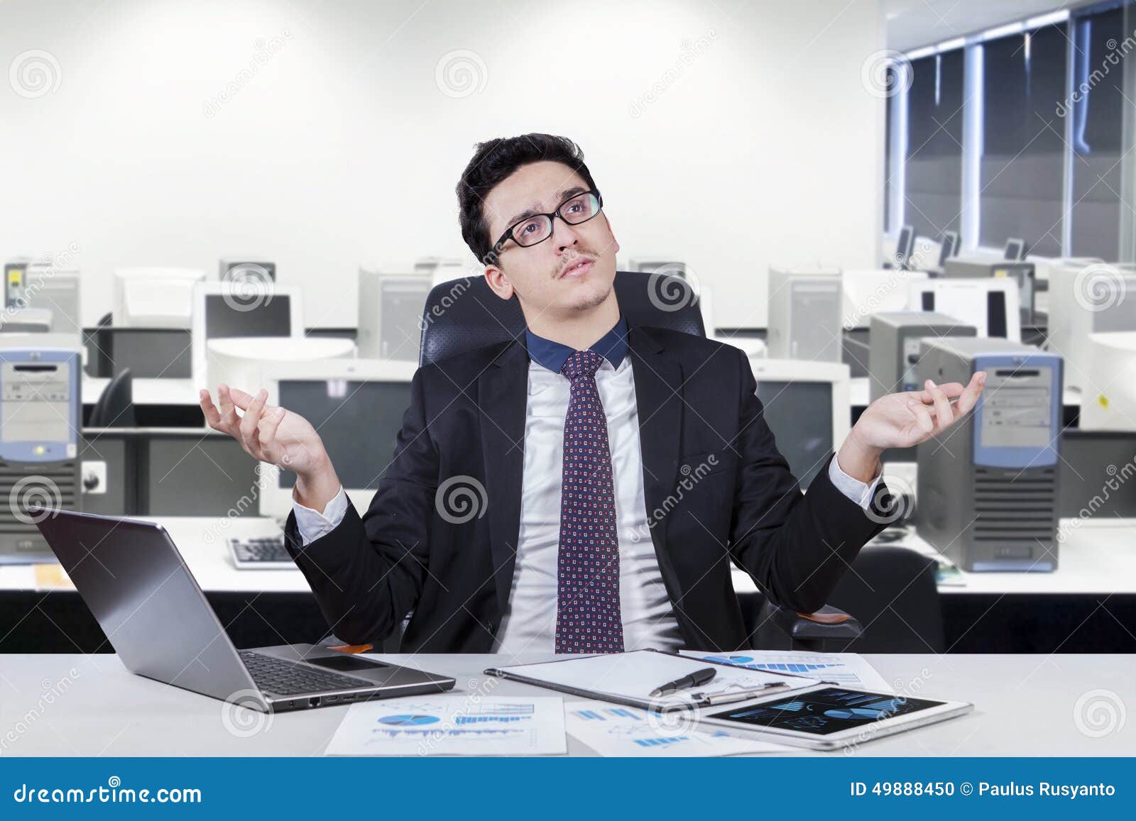 Confused Man Working at Office Stock Photo - Image of doubt, financial ...