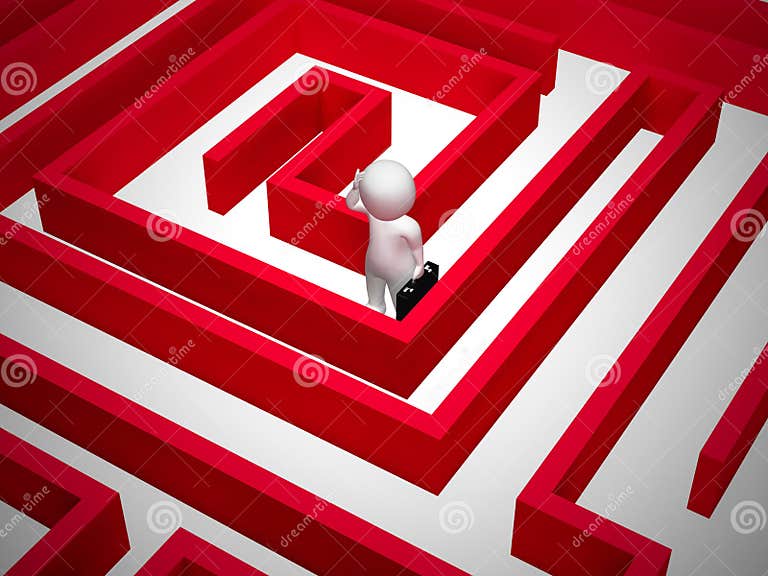 Confused by a Maze and Bewildered on Solution - 3d Illustration Stock ...