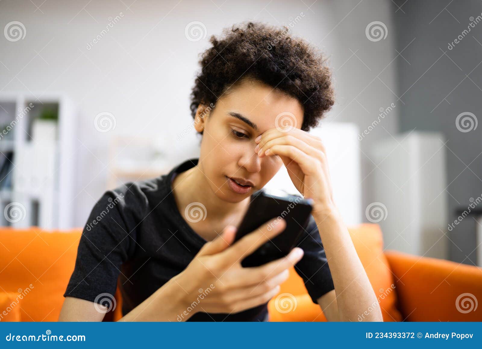 Confused Millennial Girl Twist Finger Feel Puzzled With Problem Stock ...