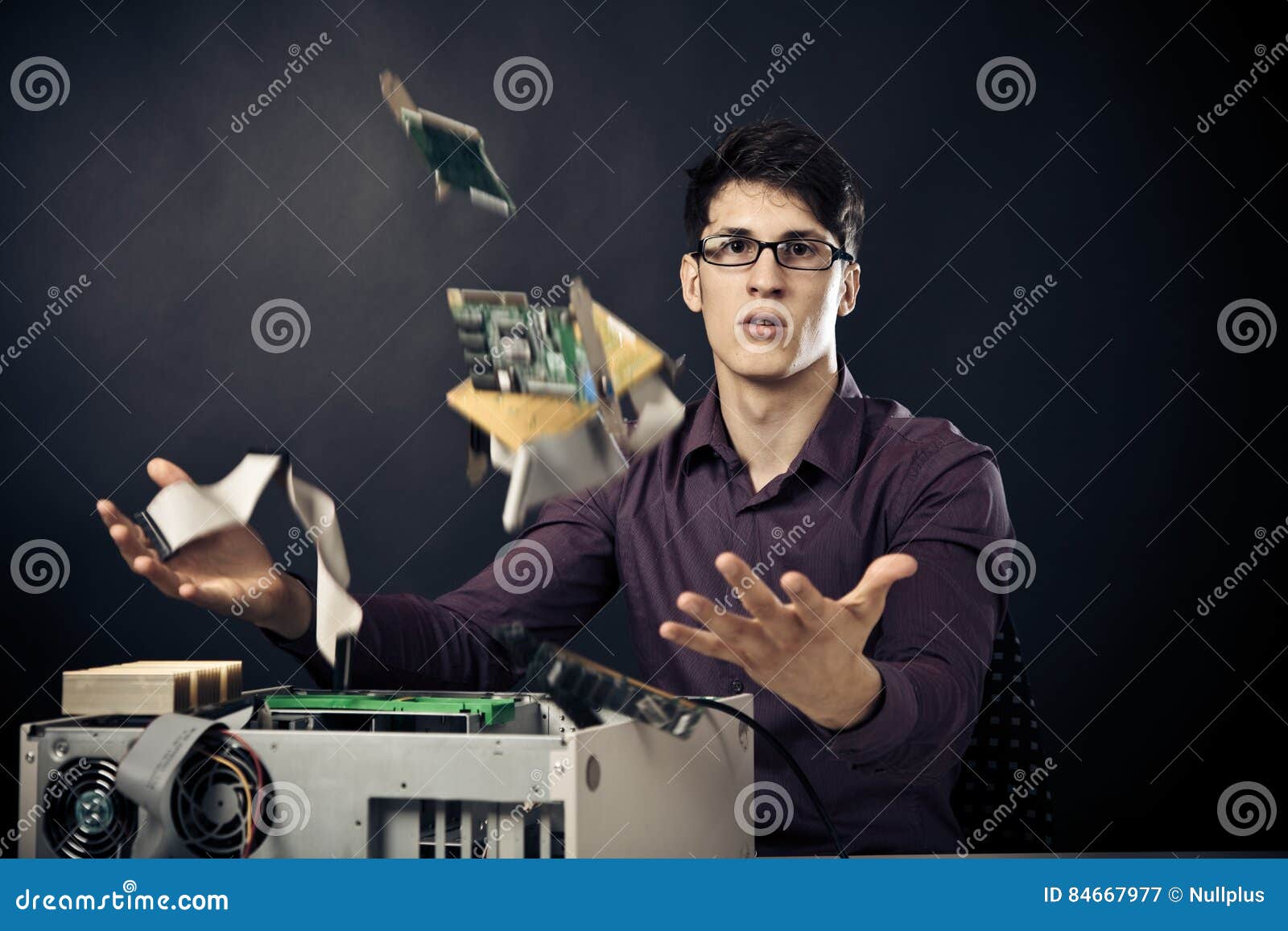 Confused Nerd with Lots of Hardware Stock Image - Image of european ...
