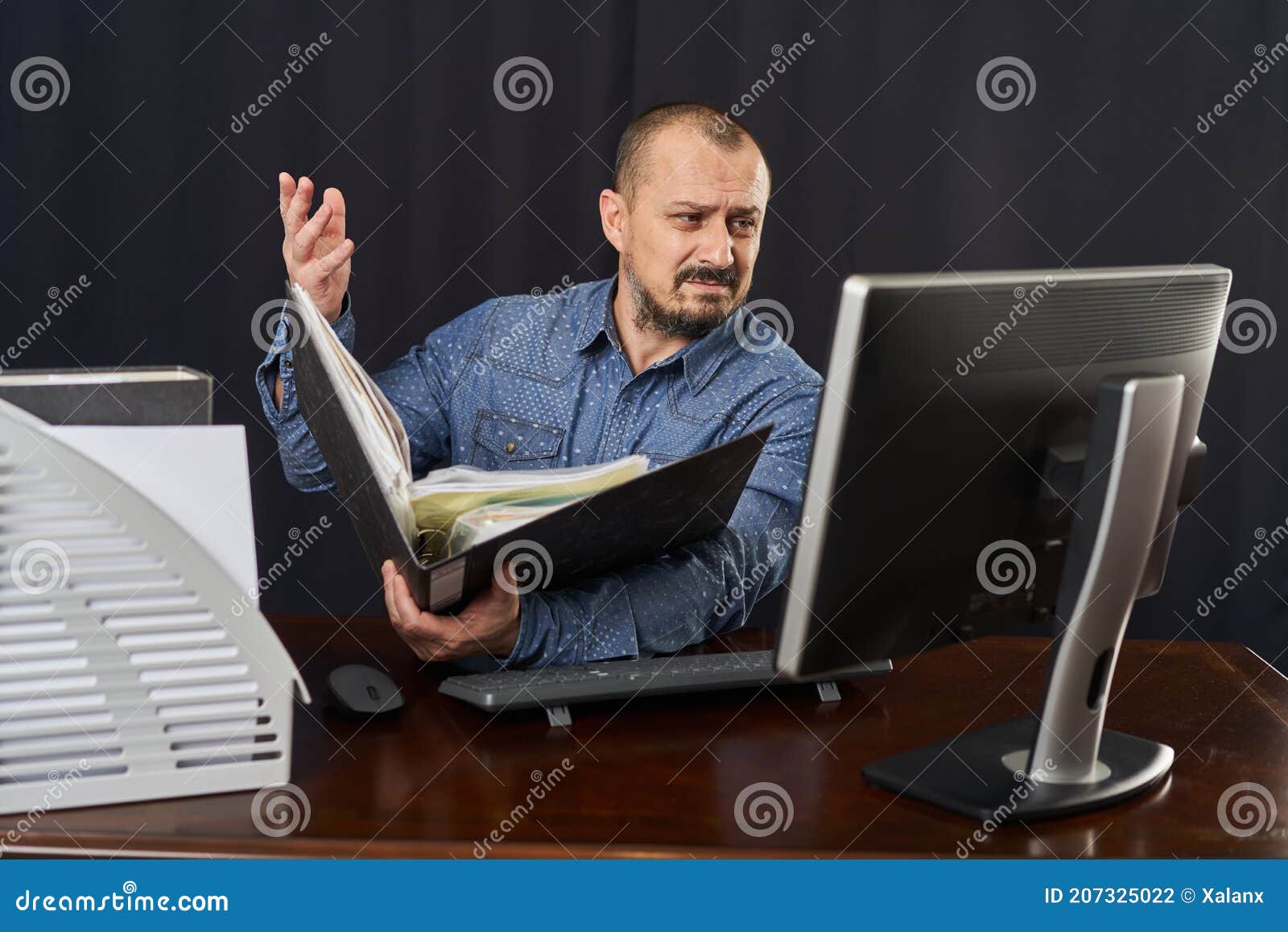 Confused office worker stock photo. Image of busy, mature - 207325022