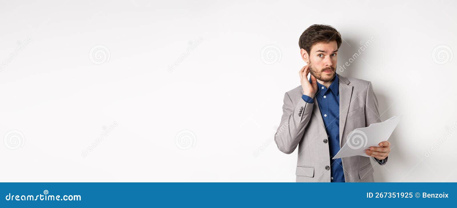 Confused Office Worker in Suit Scratching Beard and Look Clueless, Cant ...