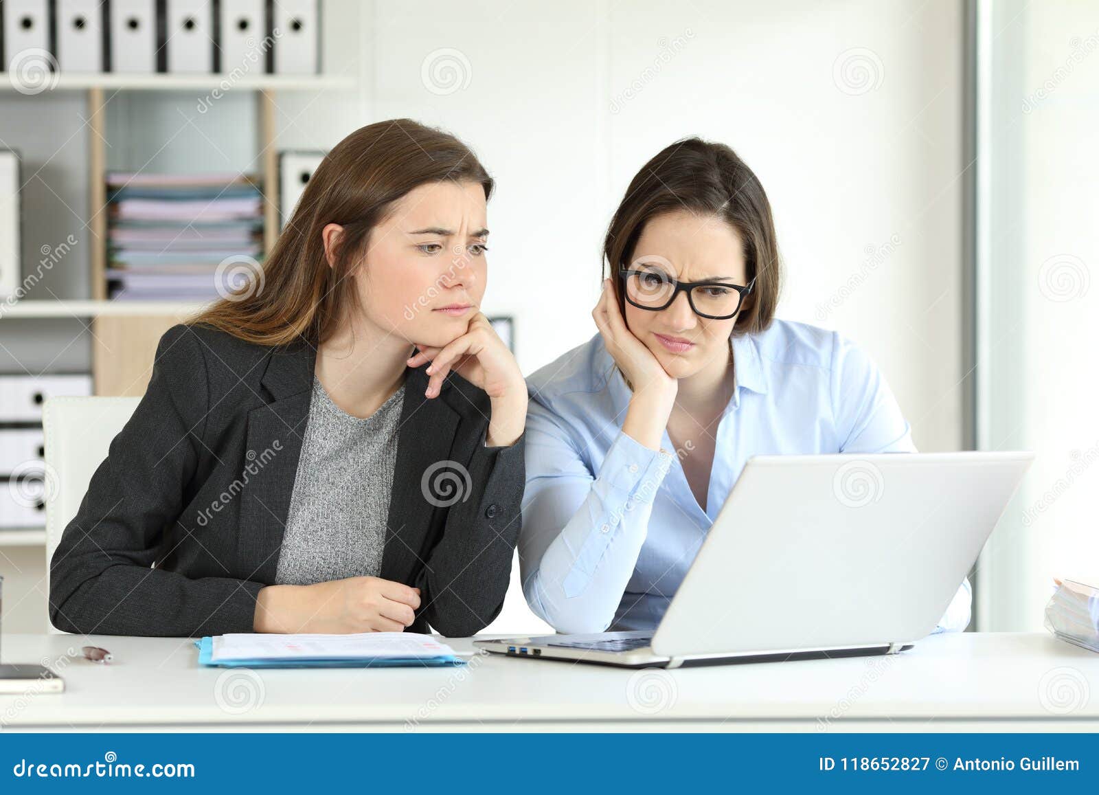 Confused Office Workers Consulting Online Information Stock Image ...