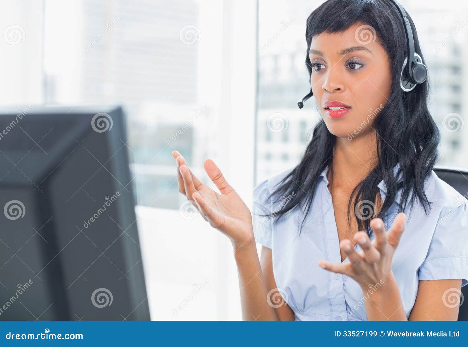Confused Operator Looking at Her Computer Stock Image - Image of ...