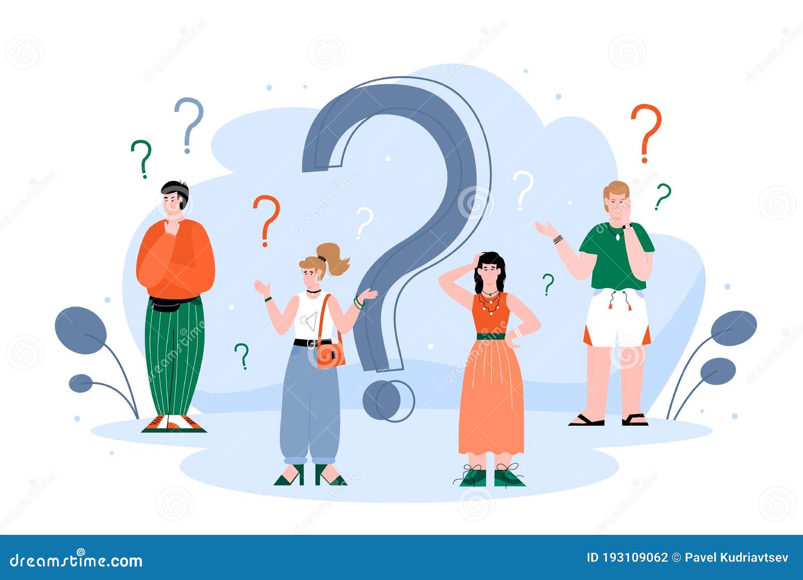 Confused People in Doubt Around Question Mark Flat Vector Illustration ...