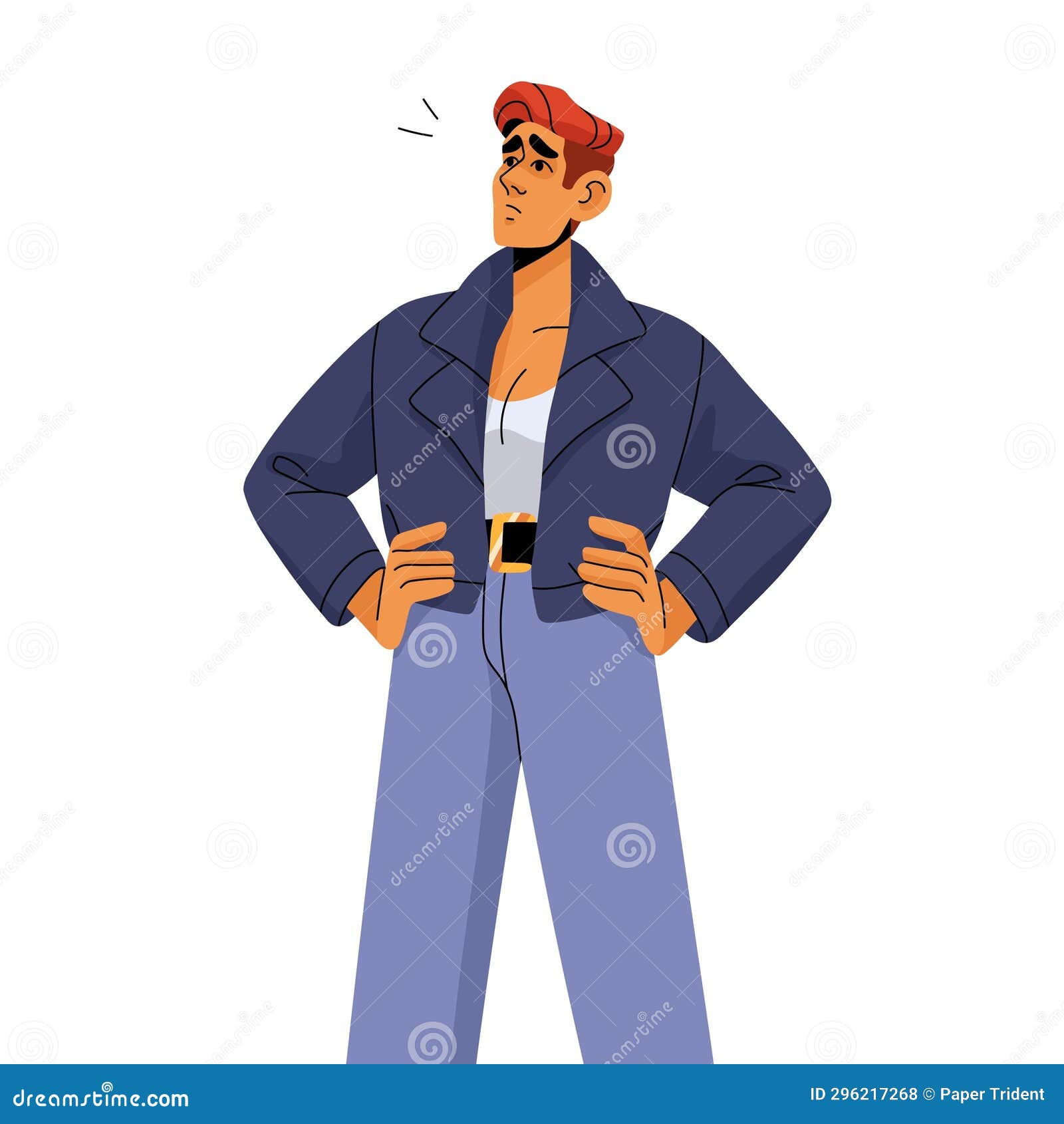 Confused People Standing in Pose: Hands on Hips. Upset Man Thinking ...