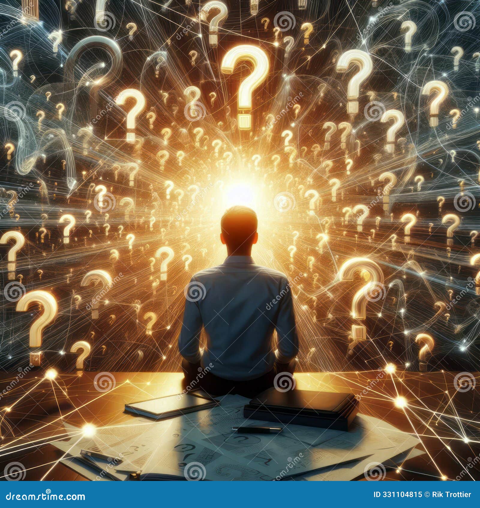 Person Sitting on Desk Facing Difficult Decisions Stock Illustration ...