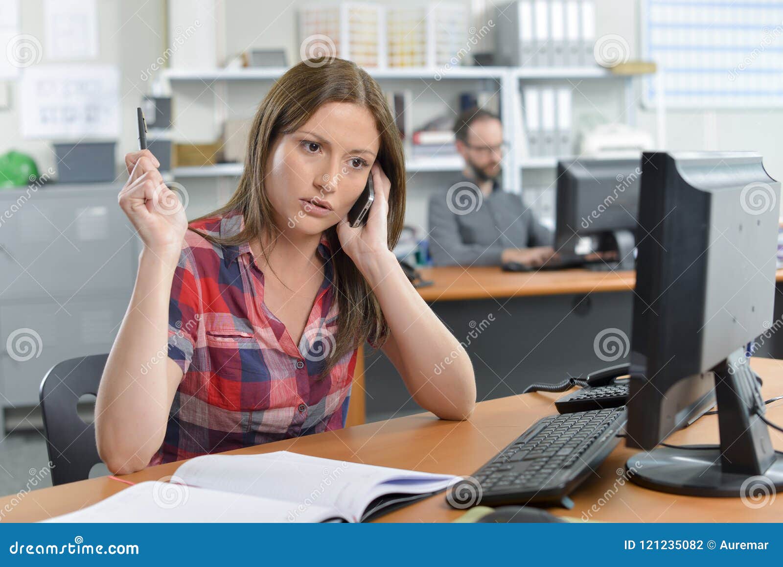 Confused during phone call stock photo. Image of browsing - 121235082