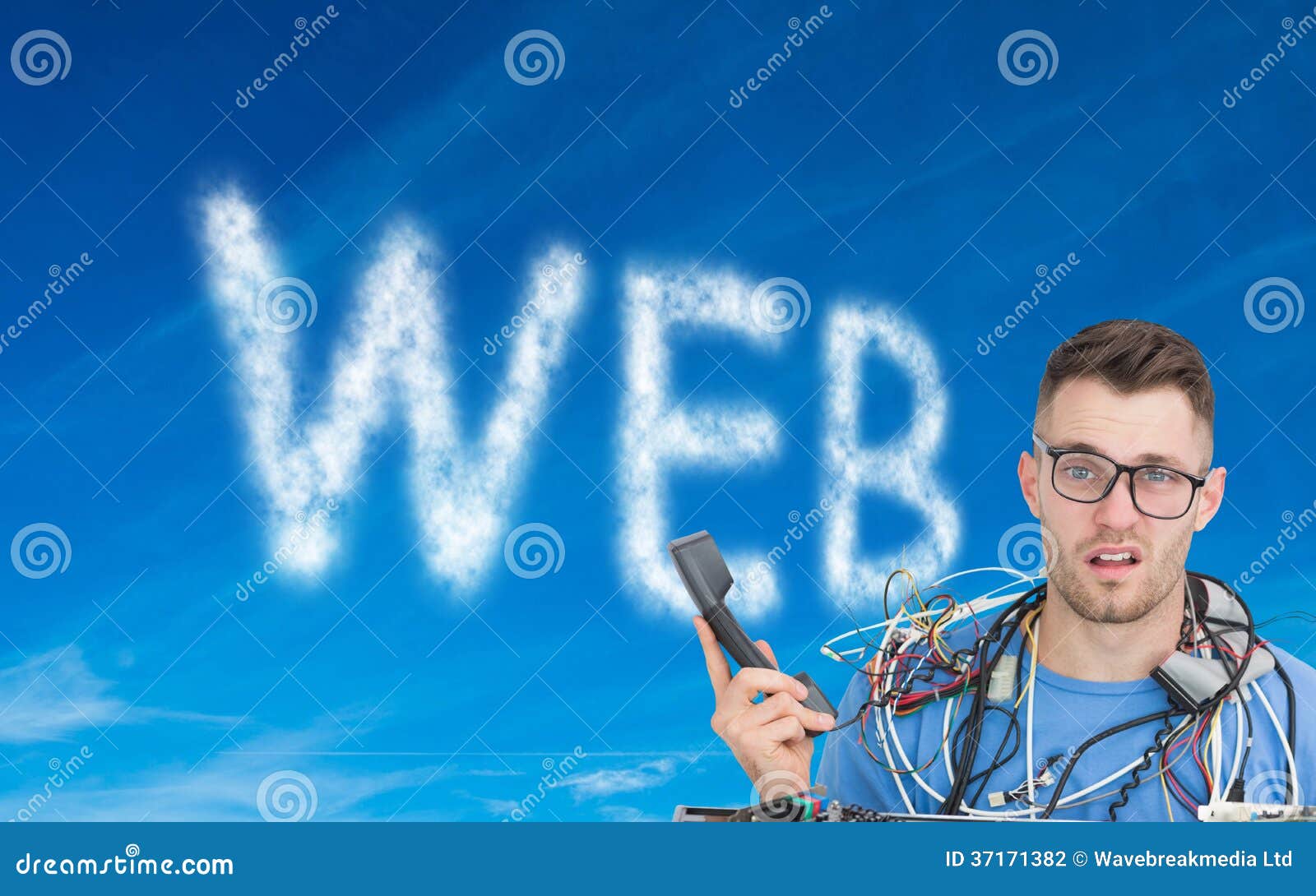 Confused it Professional with Cables and Phone in Front of Open Cpu ...