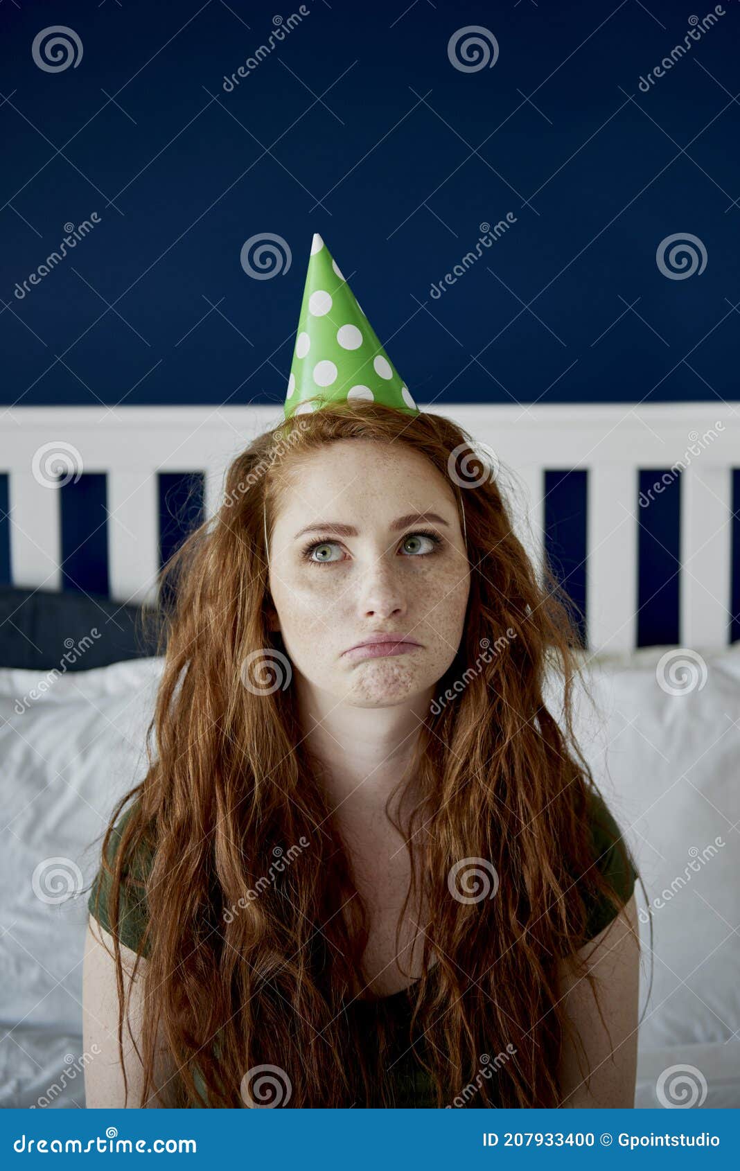 Confused Redhead Woman with Party Hat Stock Photo - Image of ...