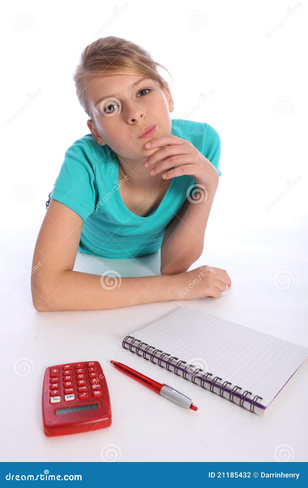 Confused School Girl Thinking about Math Homework Stock Photo - Image ...