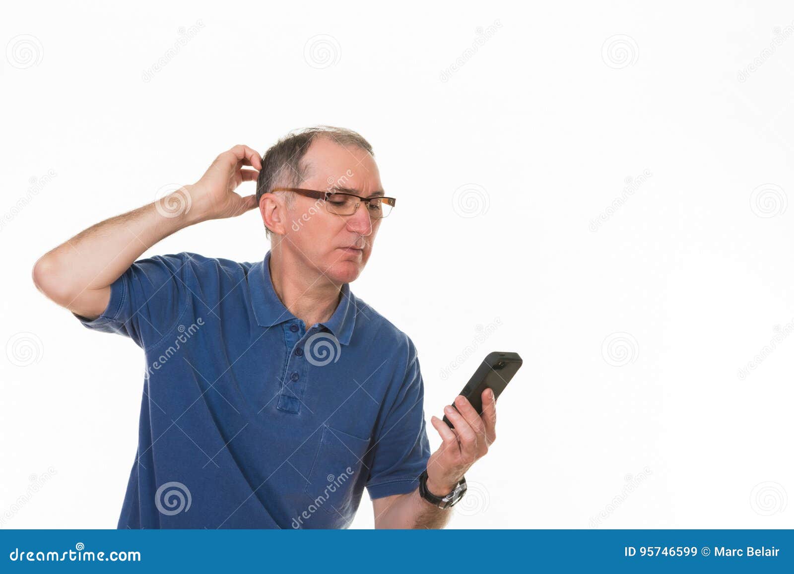Confused Senior Man with Cell Phone Stock Image - Image of baby, indoor ...