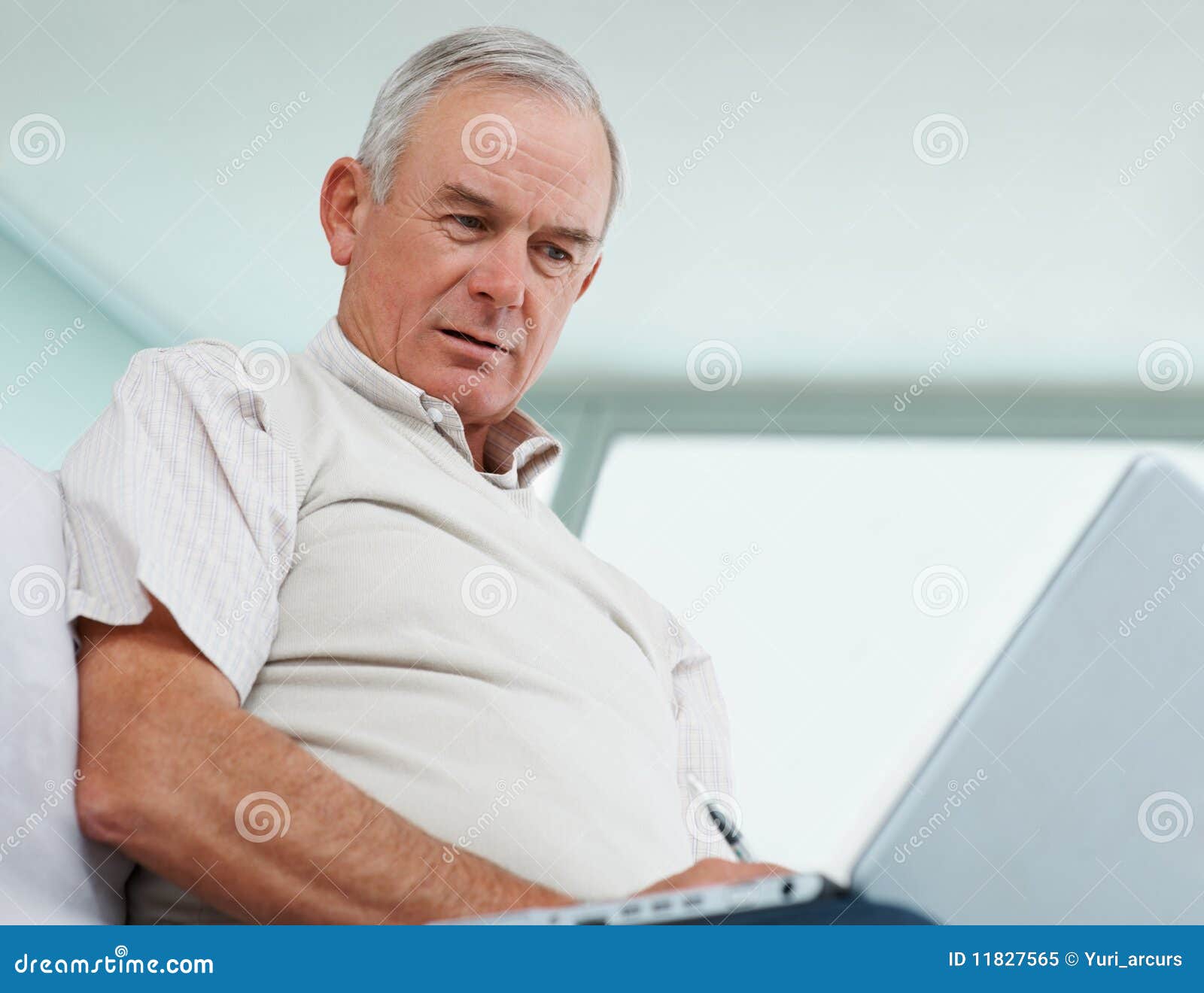 Confused Senior Man Working on a Laptop Stock Image - Image of ...