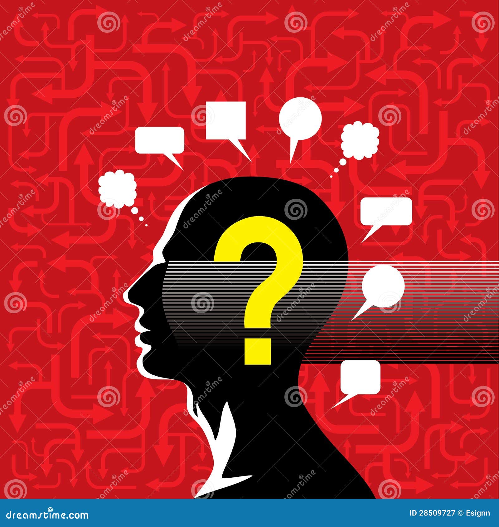 Confused Silhouette Man With Red Arrow Background Cartoon Vector ...