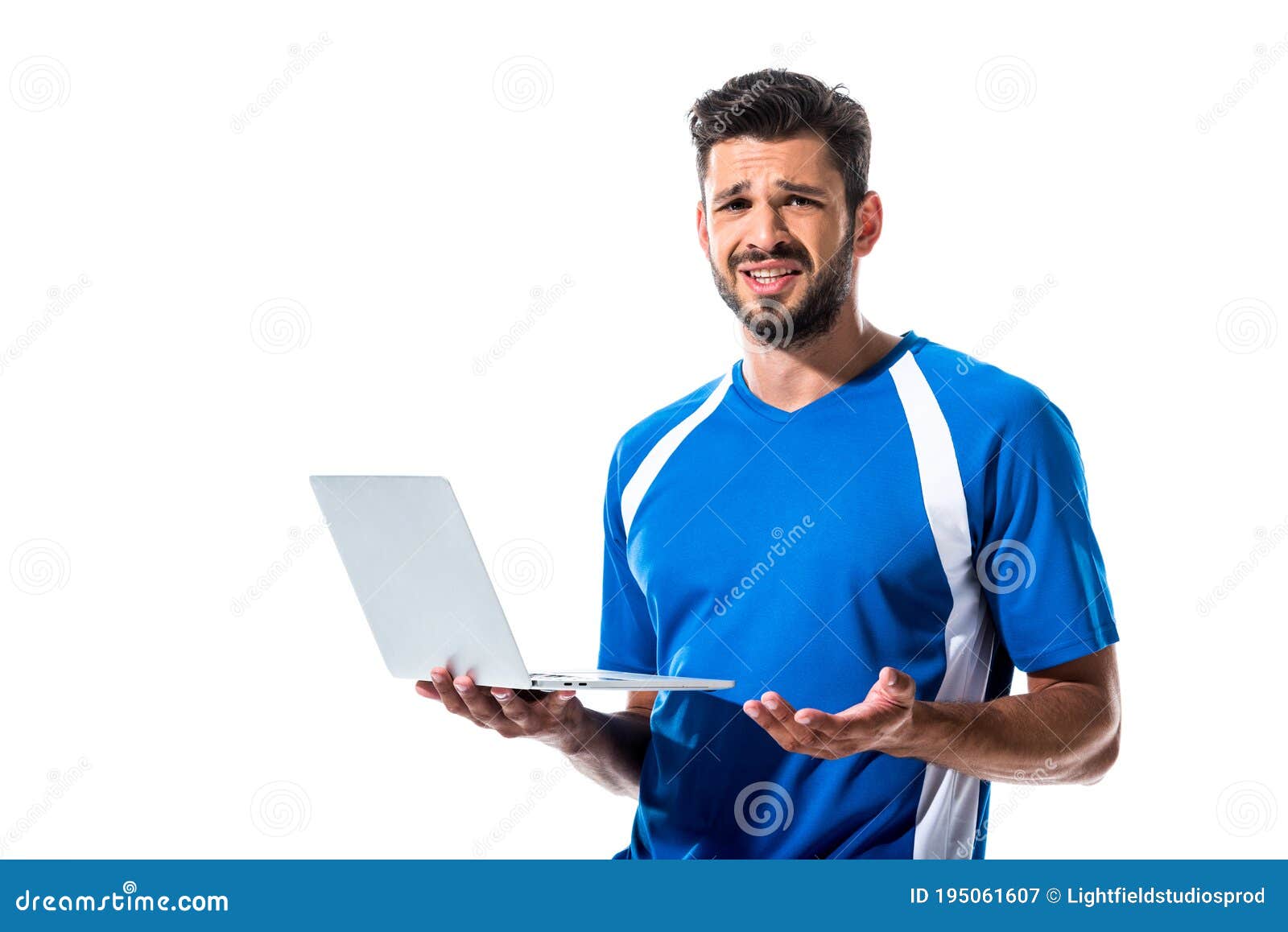 Soccer Player Using Laptop Isolated on White Stock Image - Image of ...