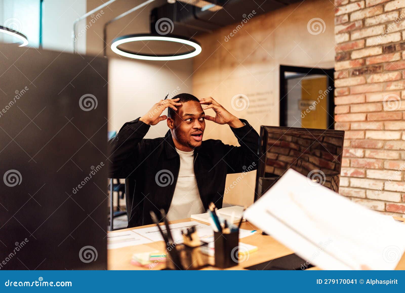 Confused and Stressed Businessman at Work in Office Stock Image - Image ...