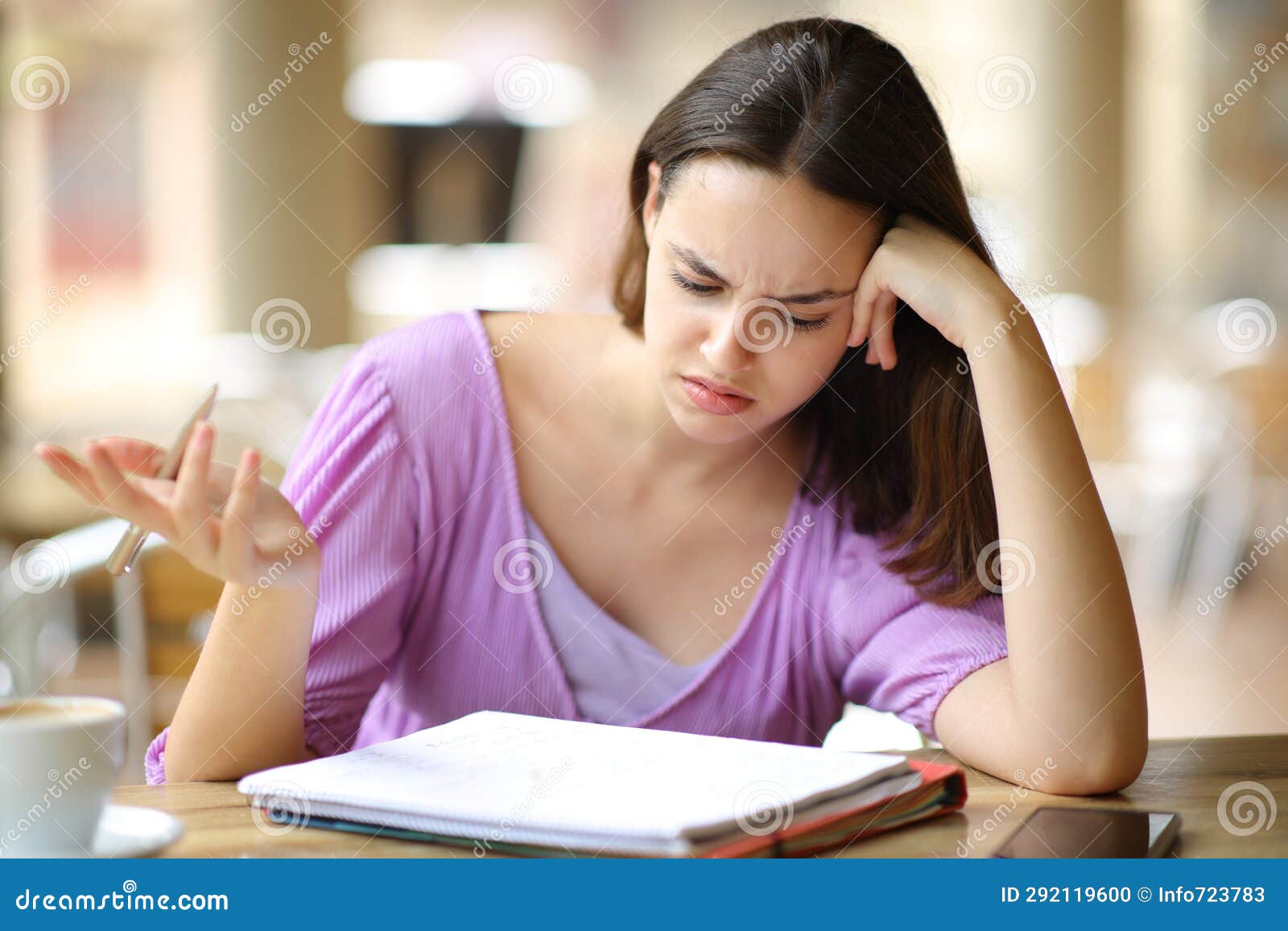 Confused Student Checking Lesson in a Bar Stock Photo - Image of ...